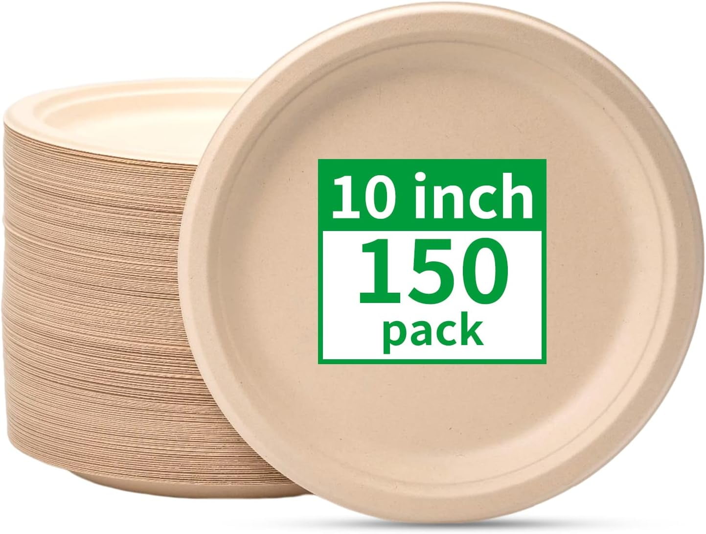 Compostable Paper Plates 10 Inch [150 Pack], Disposable Biodegradable ...