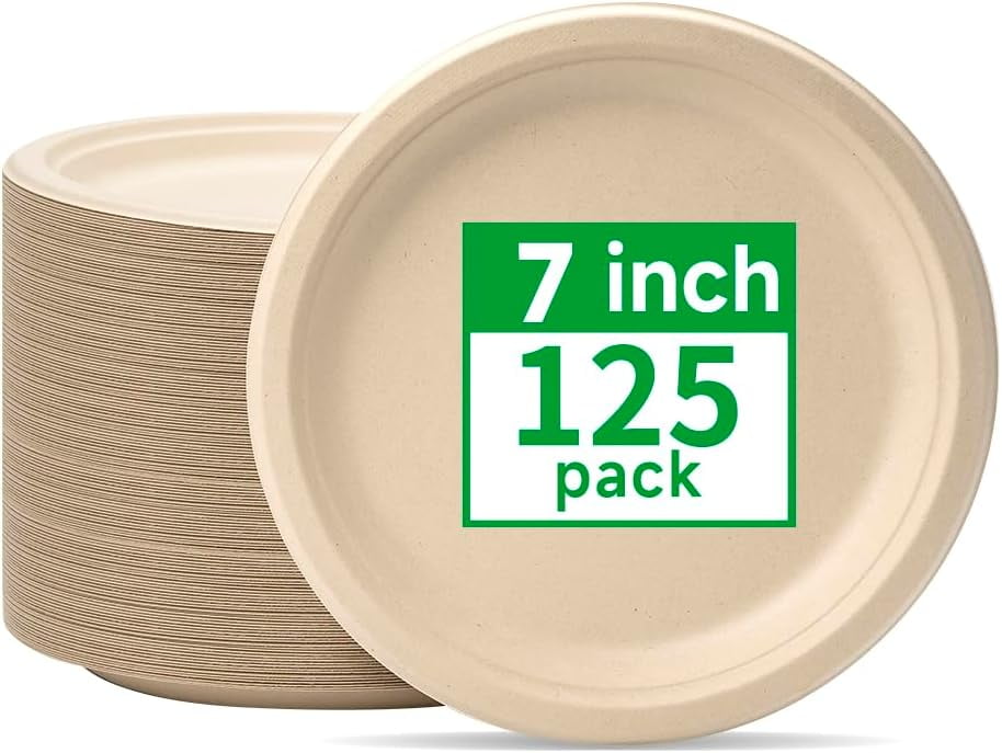 Compostable Paper Plates 10 Inch [150 Pack], Disposable Biodegradable ...