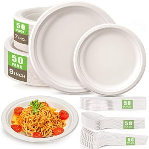 Compostable Paper Plates 250pcs Disposable Plates Heavy-Duty Paper ...