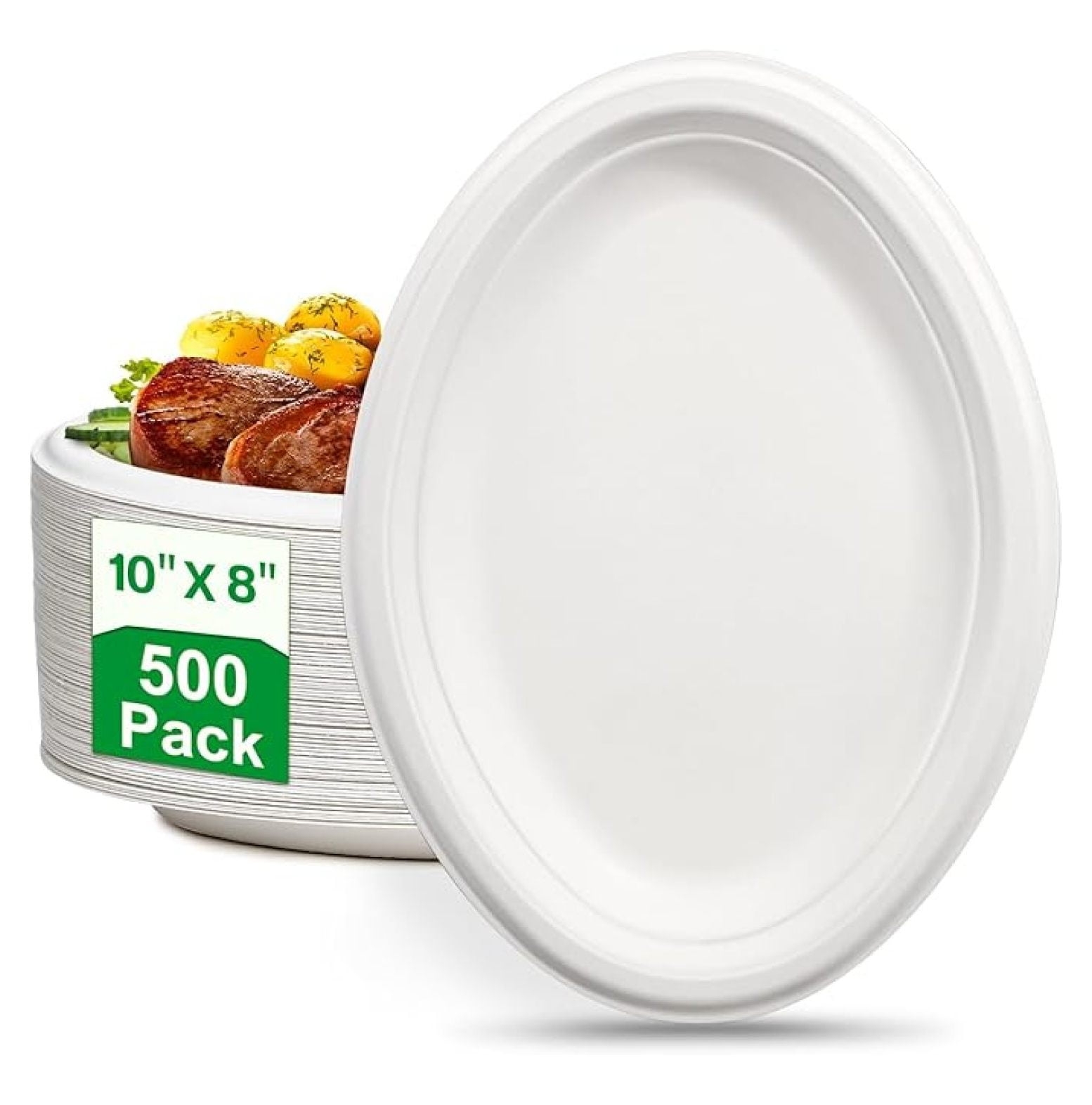 Compostable Paper Plates 500 Pack - 10x8 Inch Eco-Friendly Disposable ...