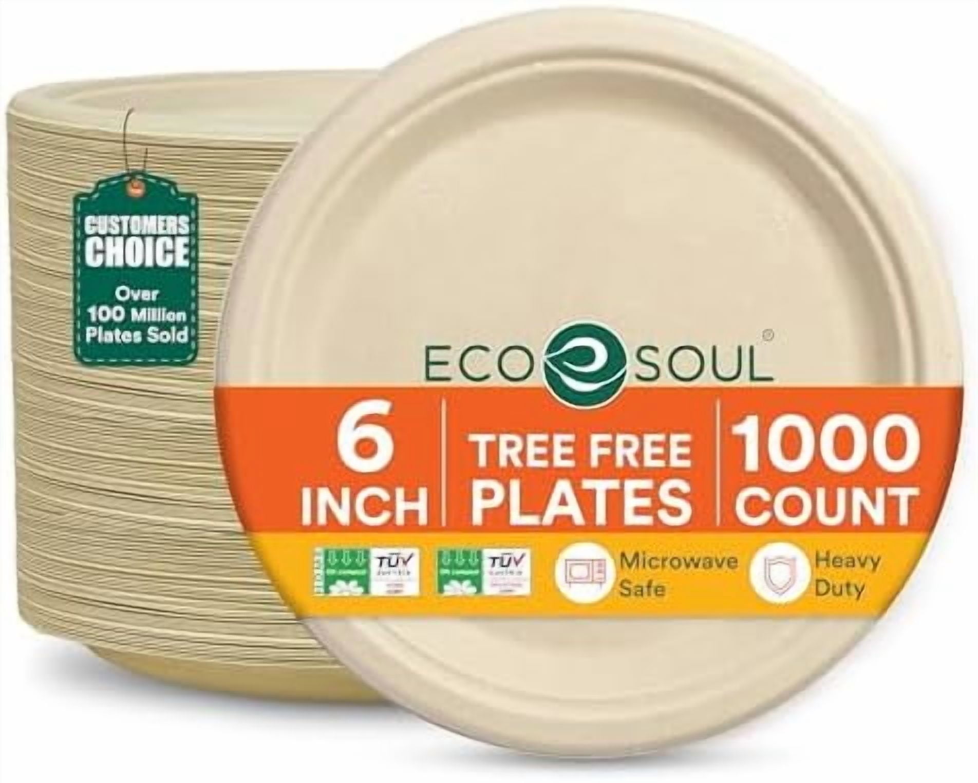 Compostable Paper Plates 6 Inch (1000 Count) Heavy Duty Disposable ...