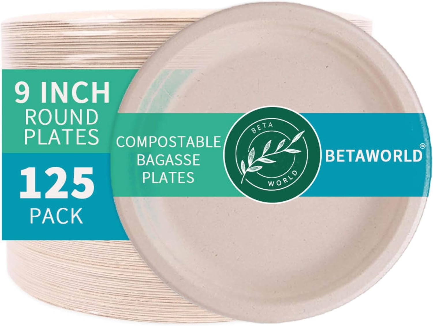 Compostable Paper Plates 9” – 125 Pack | Heavy Duty Sugarcane Bagasse ...