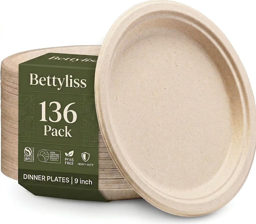 Compostable Paper Plates Bulk [136 Pack] - Heavy Duty Disposable ...