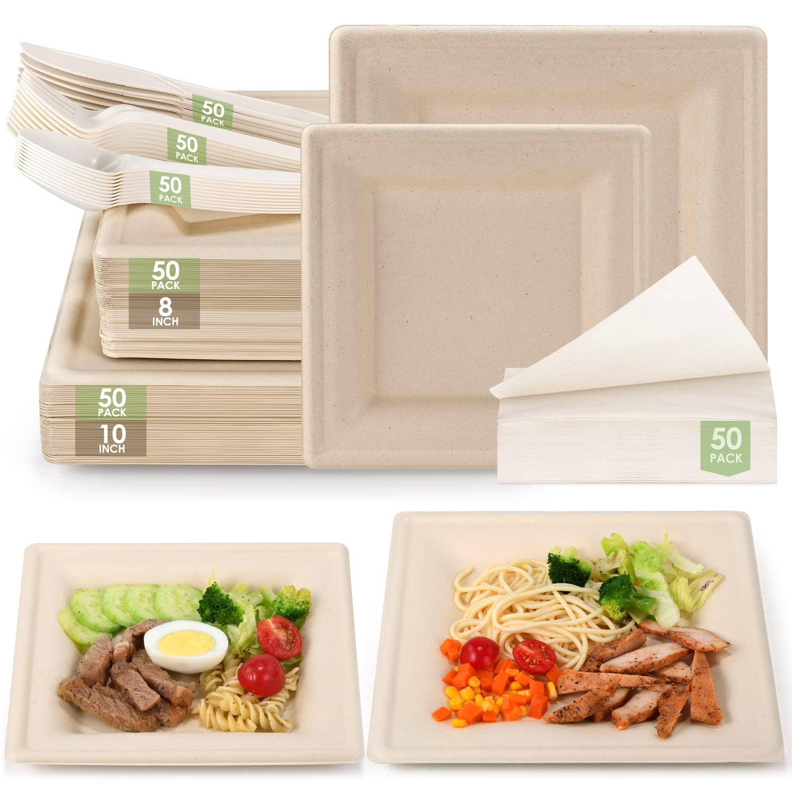 Compostable Party Paper Plates Set -[300 AFN1Pcs] 10 inch&8 inch Square ...