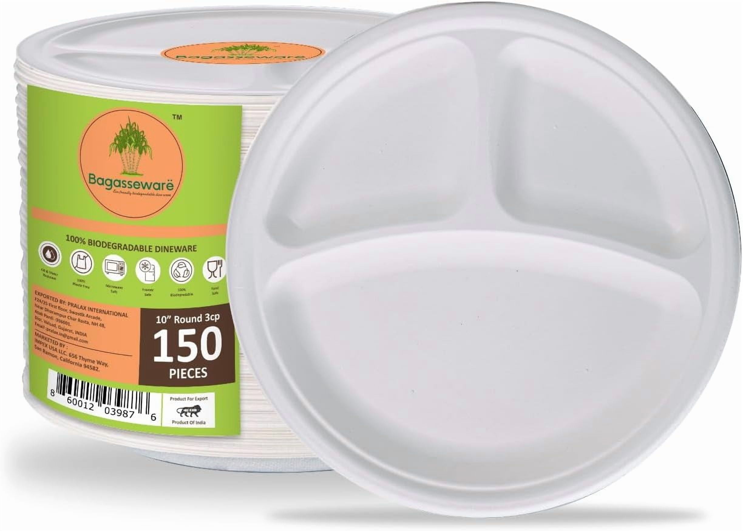 Compostable Plates10 Inch -3 Compartment Heavy-Duty, 150 Count ...