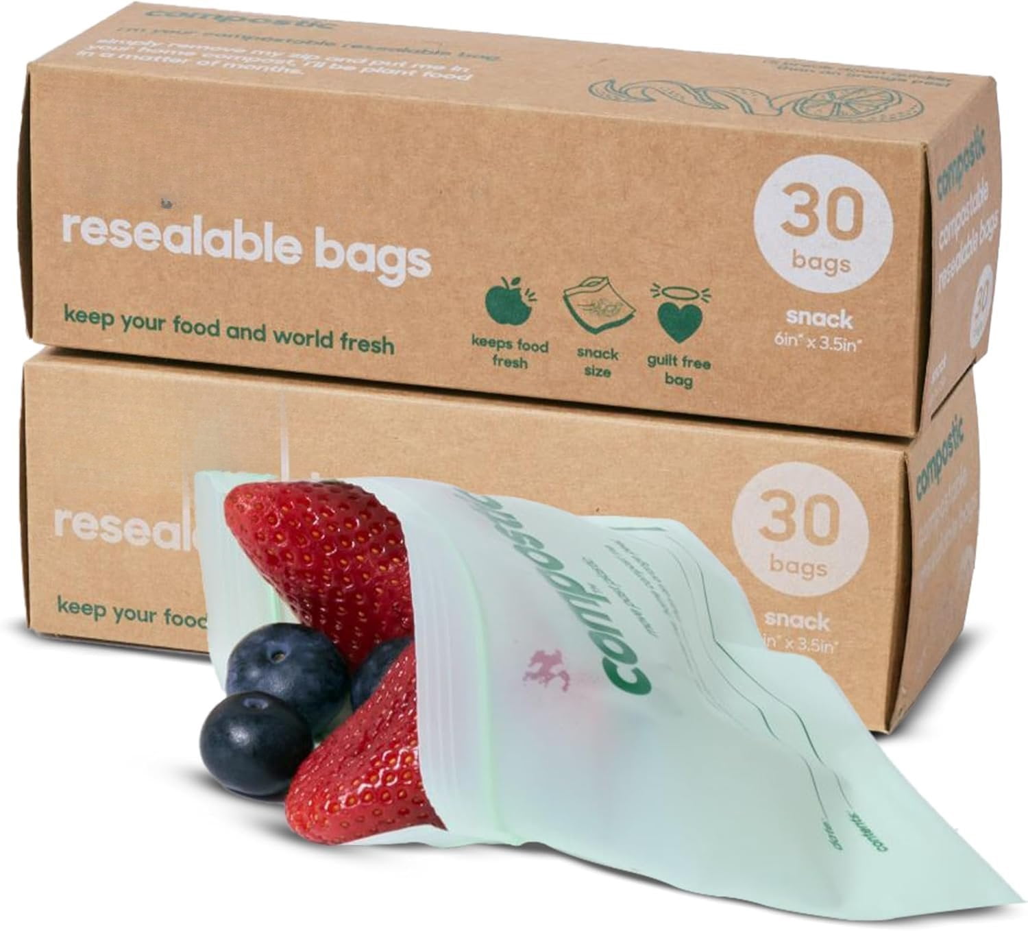 Compostable Resealable Snack Size Bags, Microwave & Freezer Safe ...