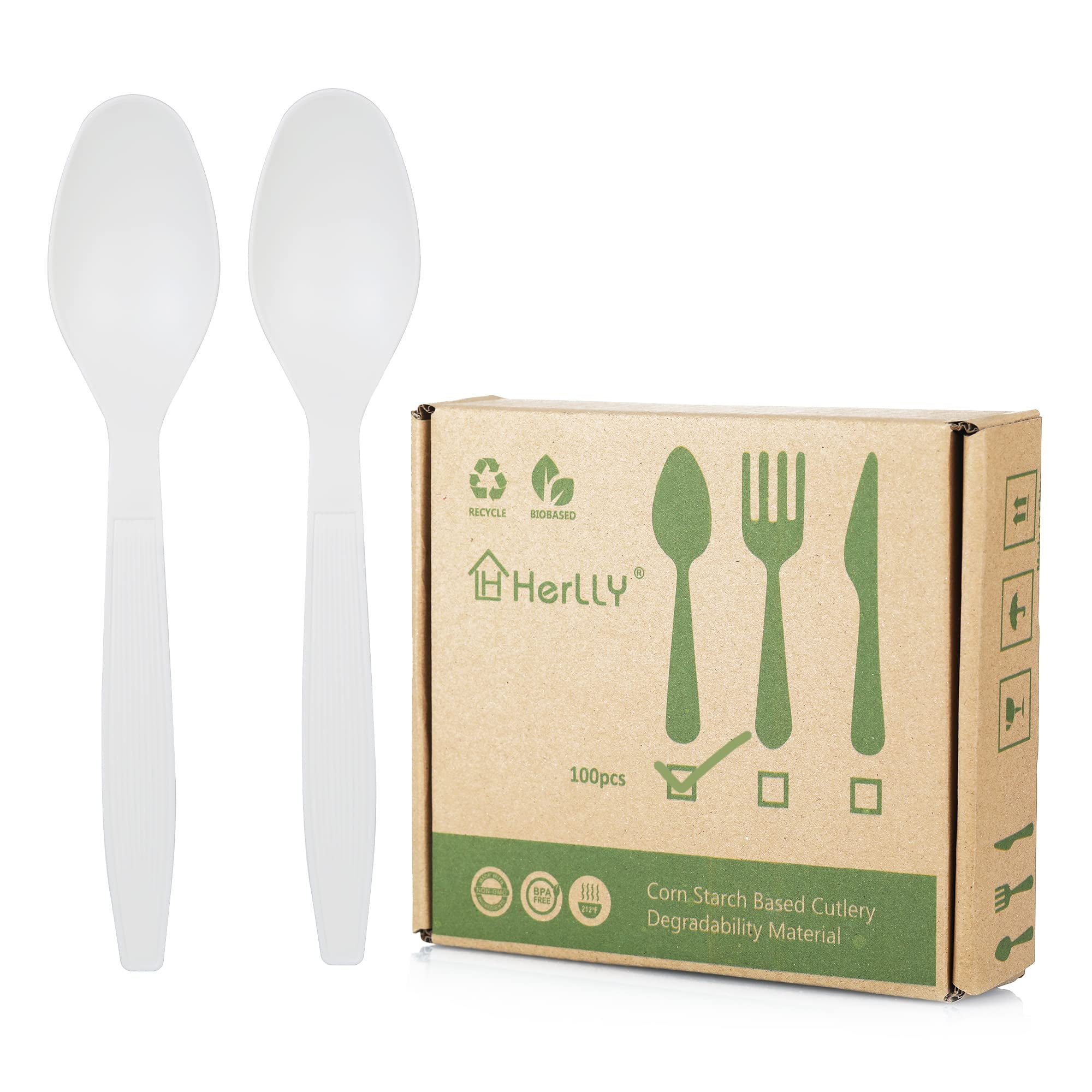 Compostable Spoon,100 Biodegradable Silverware BDF32 for Party,Large ...