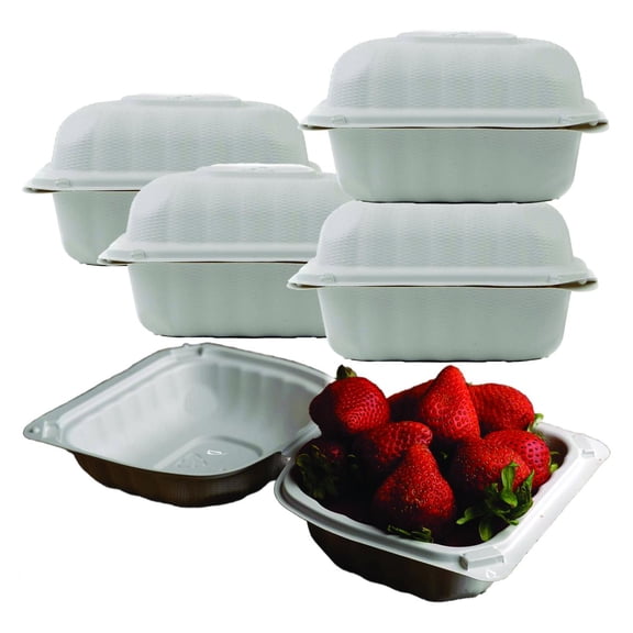 𝟵𝘅𝟲", 𝟲𝟴-𝗣𝗮𝗰𝗸 Clamshell Take Out Food Containers, Compostable Heavy ...
