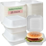 8"x8"x3" White Foam Disposable Clamshell Trays, 3-Compartment Take Out Boxes - 25 Count ...