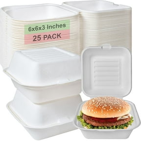 8"x8"x3" White Foam Disposable Clamshell Trays, 3-Compartment Take Out ...