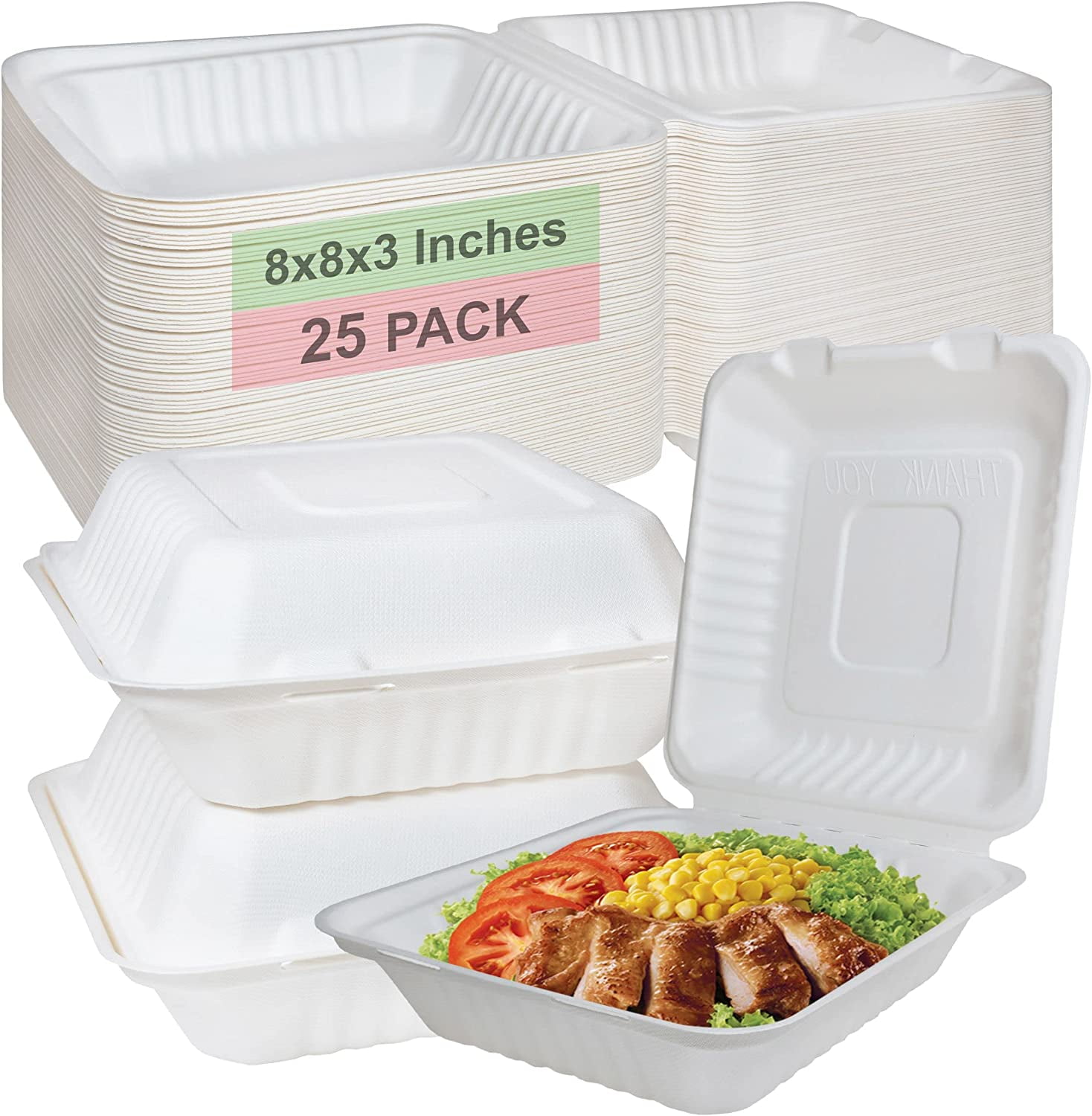 Compostable Square Hinged Clamshell Take Out Food Containers 8x8 ...