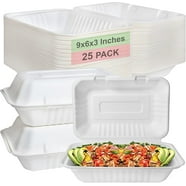 8"x8"x3" White Foam Disposable Clamshell Trays, 3-Compartment Take Out Boxes - 25 Count ...