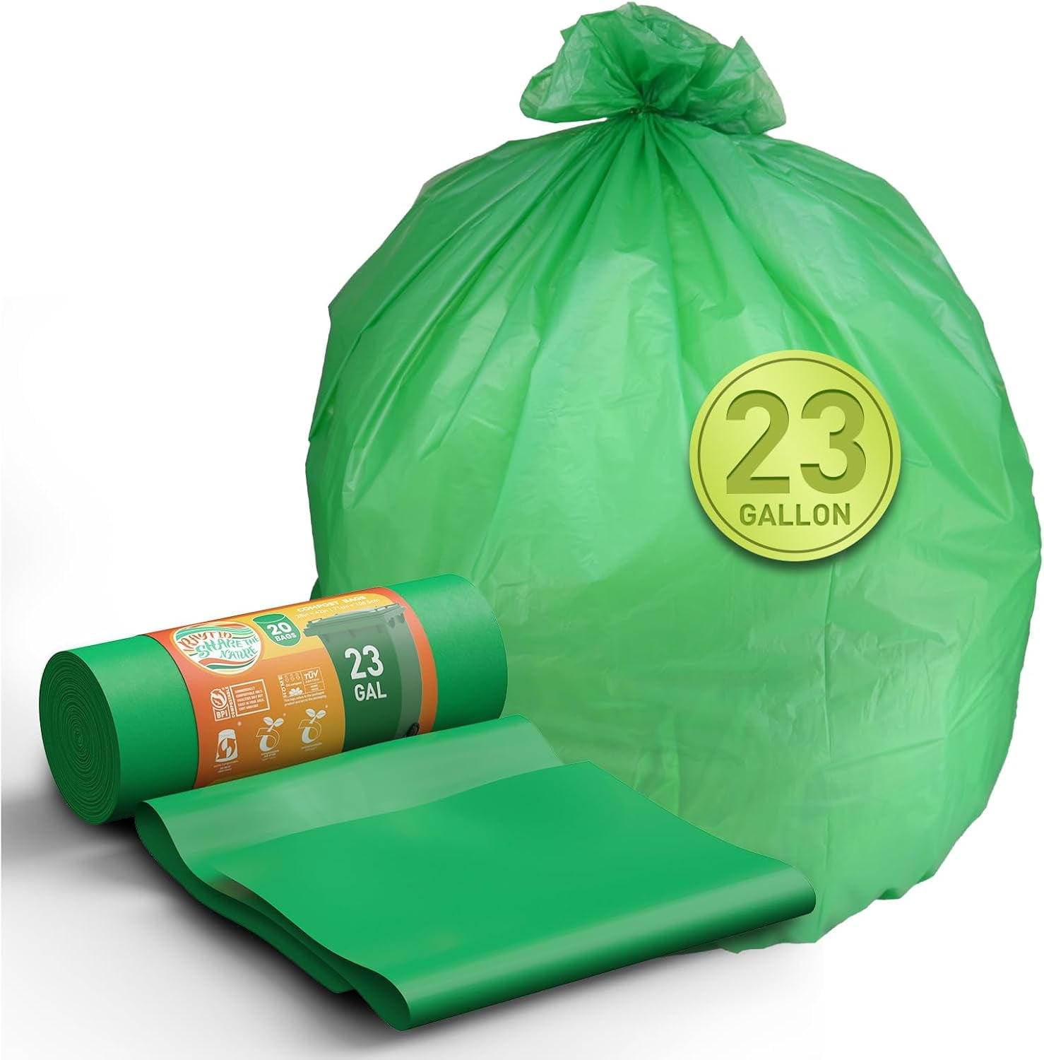 Compostable Trash Bags 23 gallon Large Garbage Bags,20 Count, Fits13-25 ...