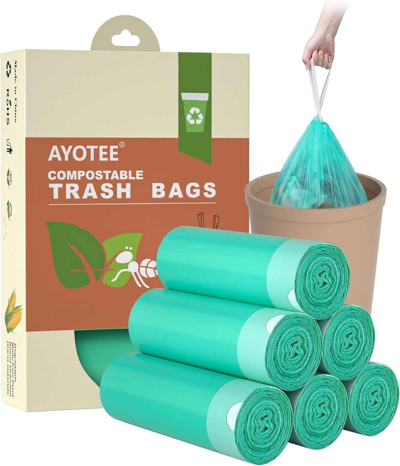 Compostable Trash Bags 4 Gallon Drawstring Trash Bags,100 Counts Ultra ...
