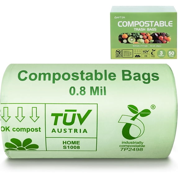 Compostable Trash Bags, Small Compost Bags 3 Gallon, Extra Thick 0.8 ...