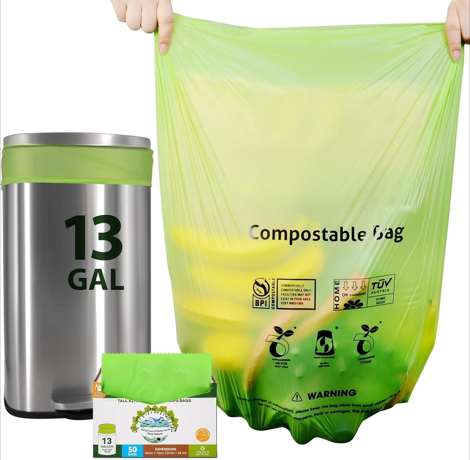 Compostable bags for kitchen compost bins, BPI and ASTM certified, leak ...