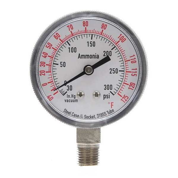 Compound Gauge, -30 to 0 to 300 in Hg/psi, 1/4 in MNPT, Steel, Black(4CFW7) - Walmart.com
