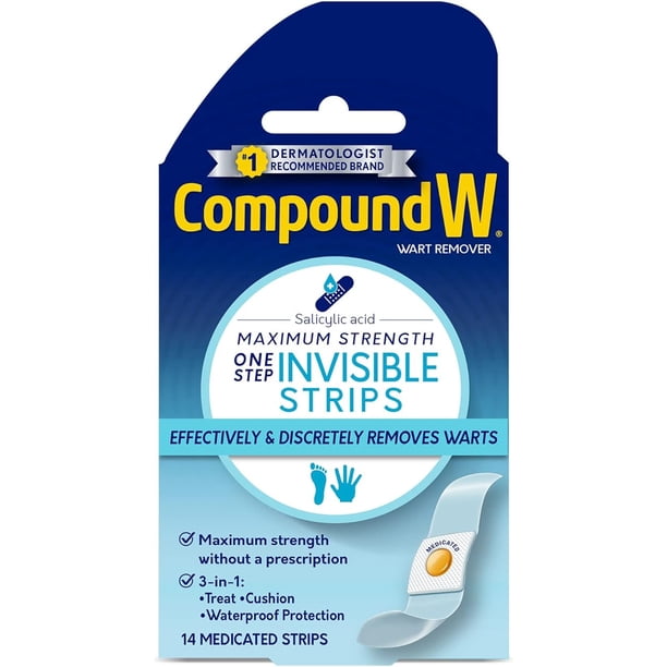 Compound W Maximum Strength One Step Invisible Wart Remover Strips, 14 ...