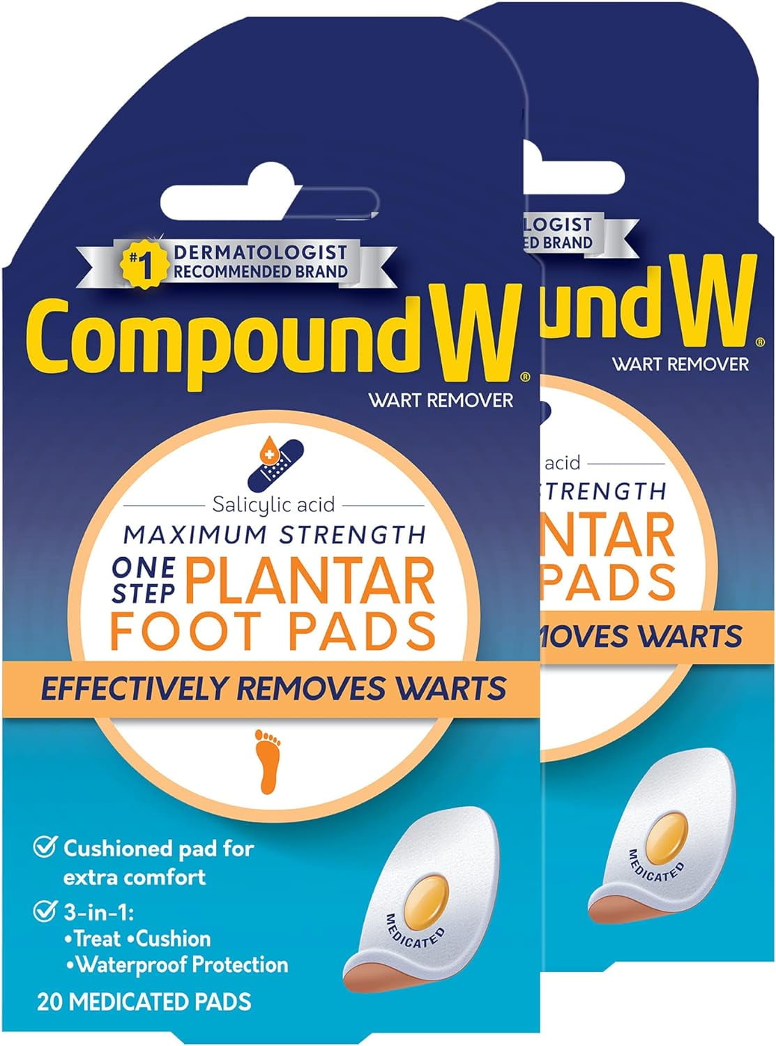 Compound W Maximum Strength One Step Plantar Wart Remover Foot Pads, 20 ...
