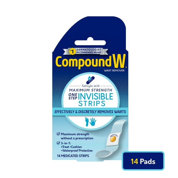Compound W Maximum Strength One Step Invisible Wart Remover Strips, 14 ...