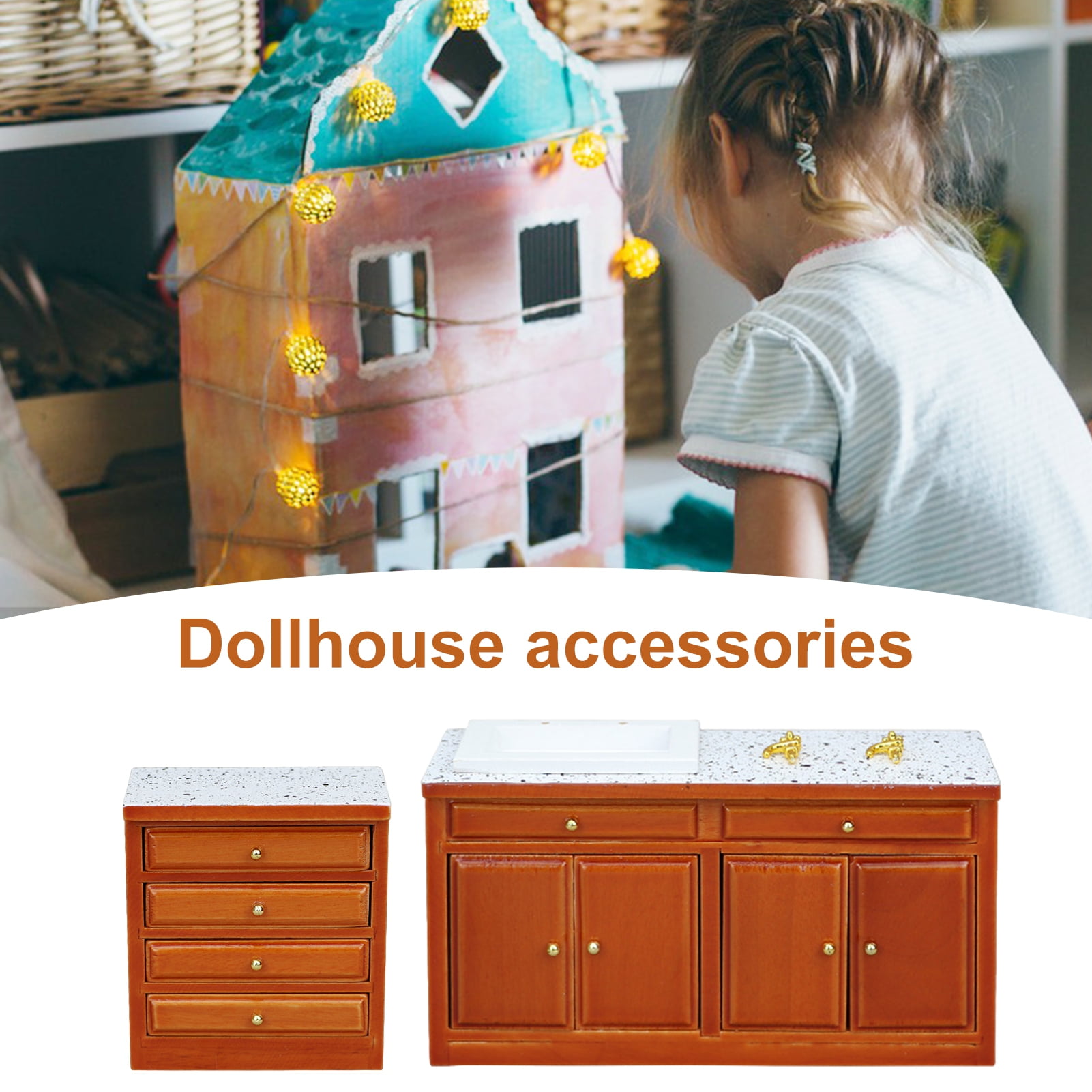 Comprehensive 1:12 Doll House Cabinet Set: Elegant Wooden Sink Cabinet ...