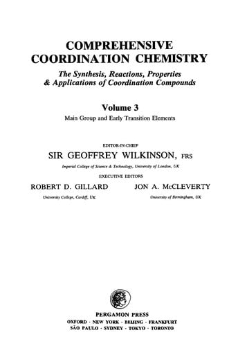 Pre-Owned Comprehensive Coordination Chemistry Vol. 3 : Main Group and ...