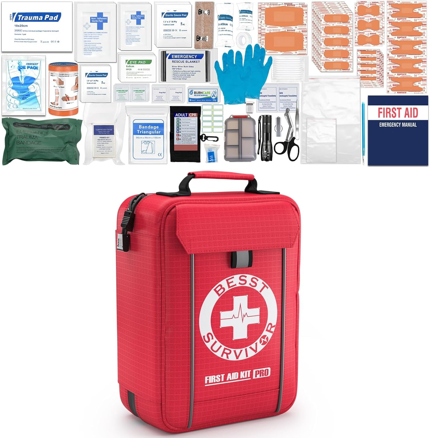 Comprehensive First Aid Kit -Labeled Compartments for Trauma ...