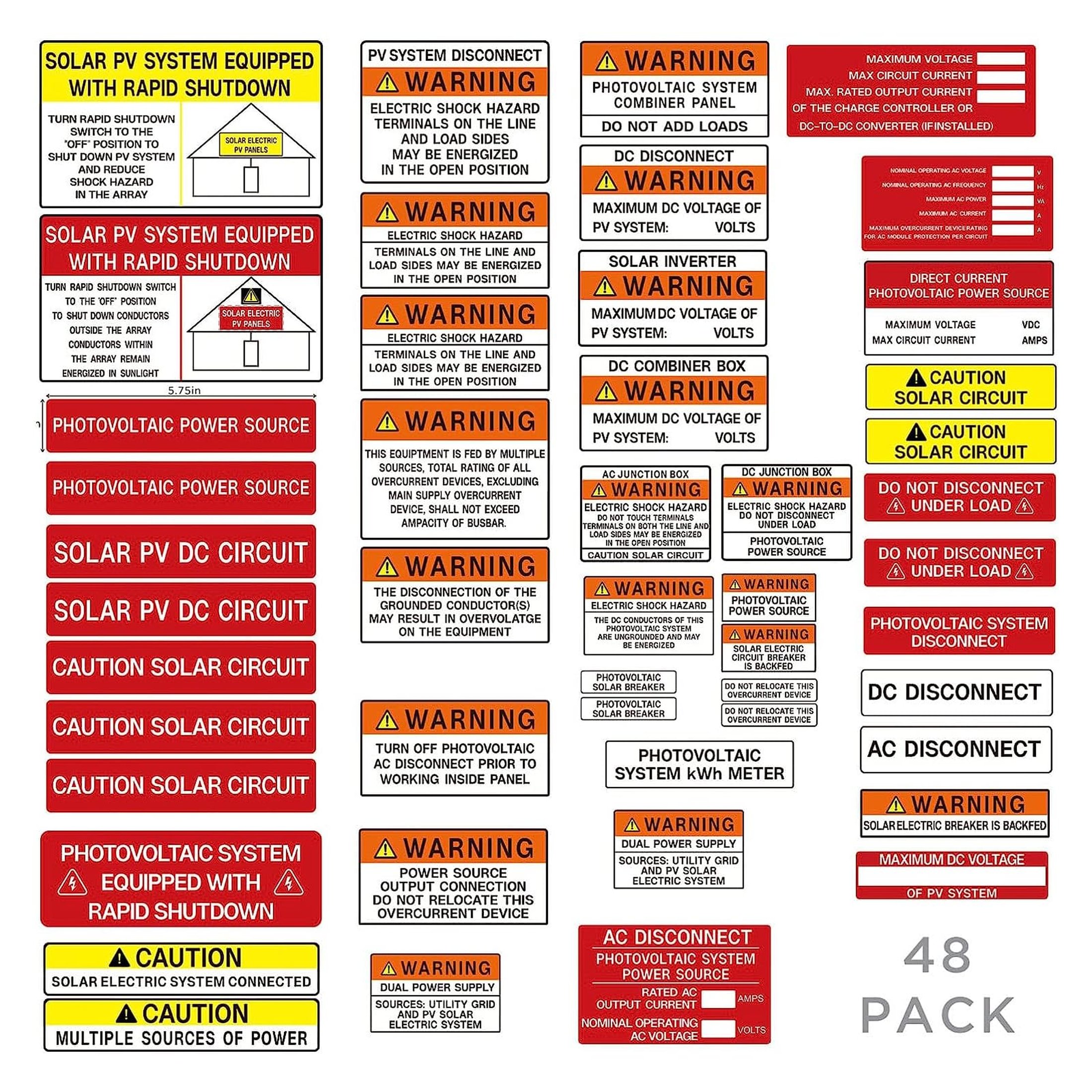Comprehensive Solar PV Safety Label Kit for NEC Compliance and ...