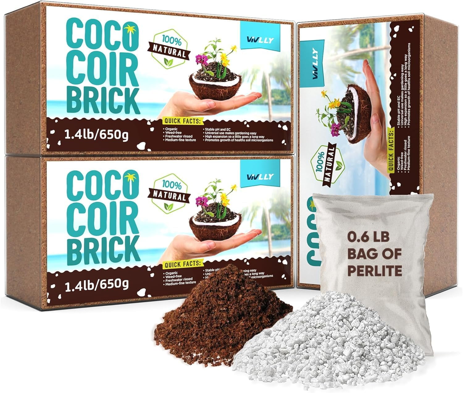 Compressed 3 Coco Coir Bricks for Vibrant Plants, Low EC & pH, Ideal ...
