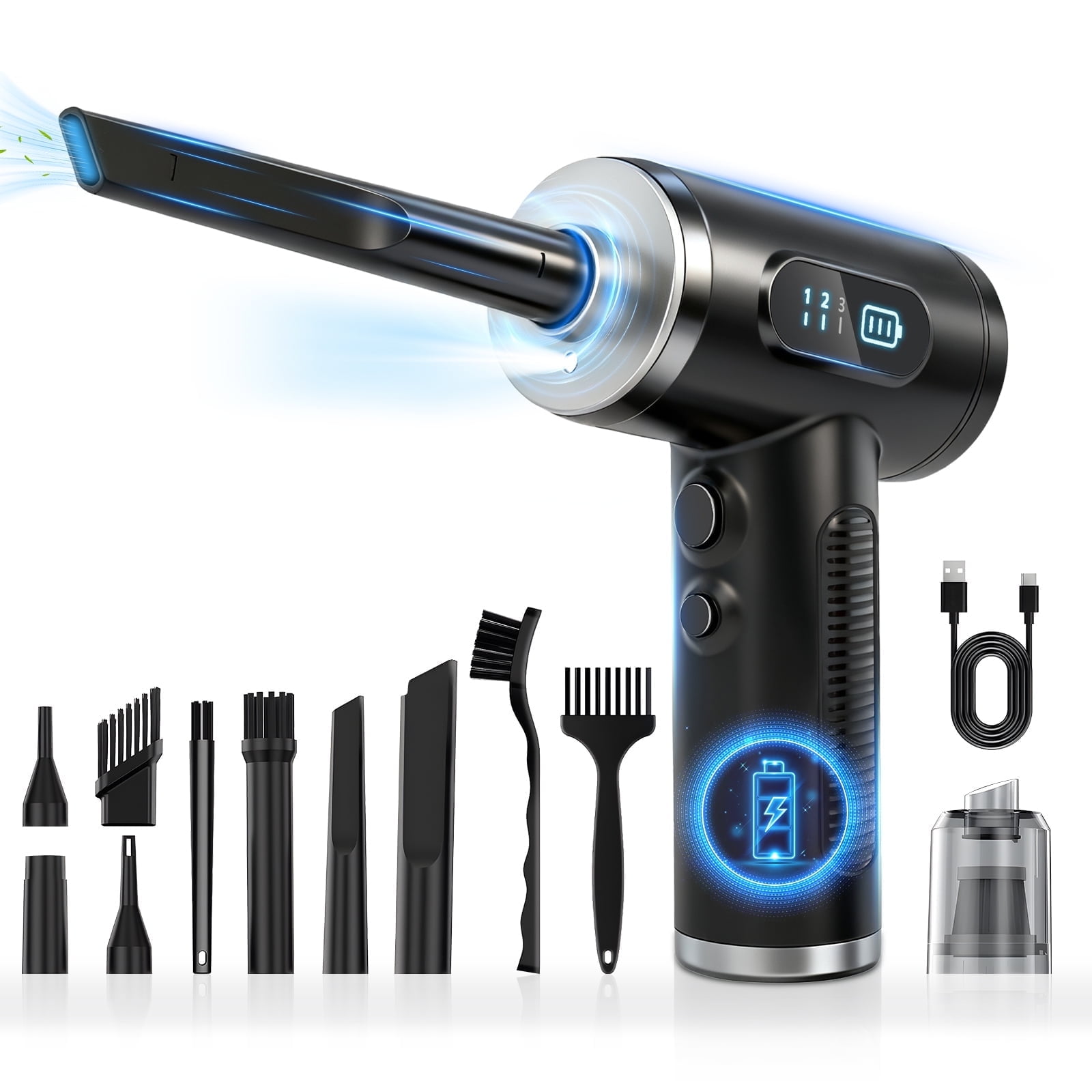 Compressed Air Duster, 120000RPM Mini Vacuum Cleaner Cordless, 3 Gear ...