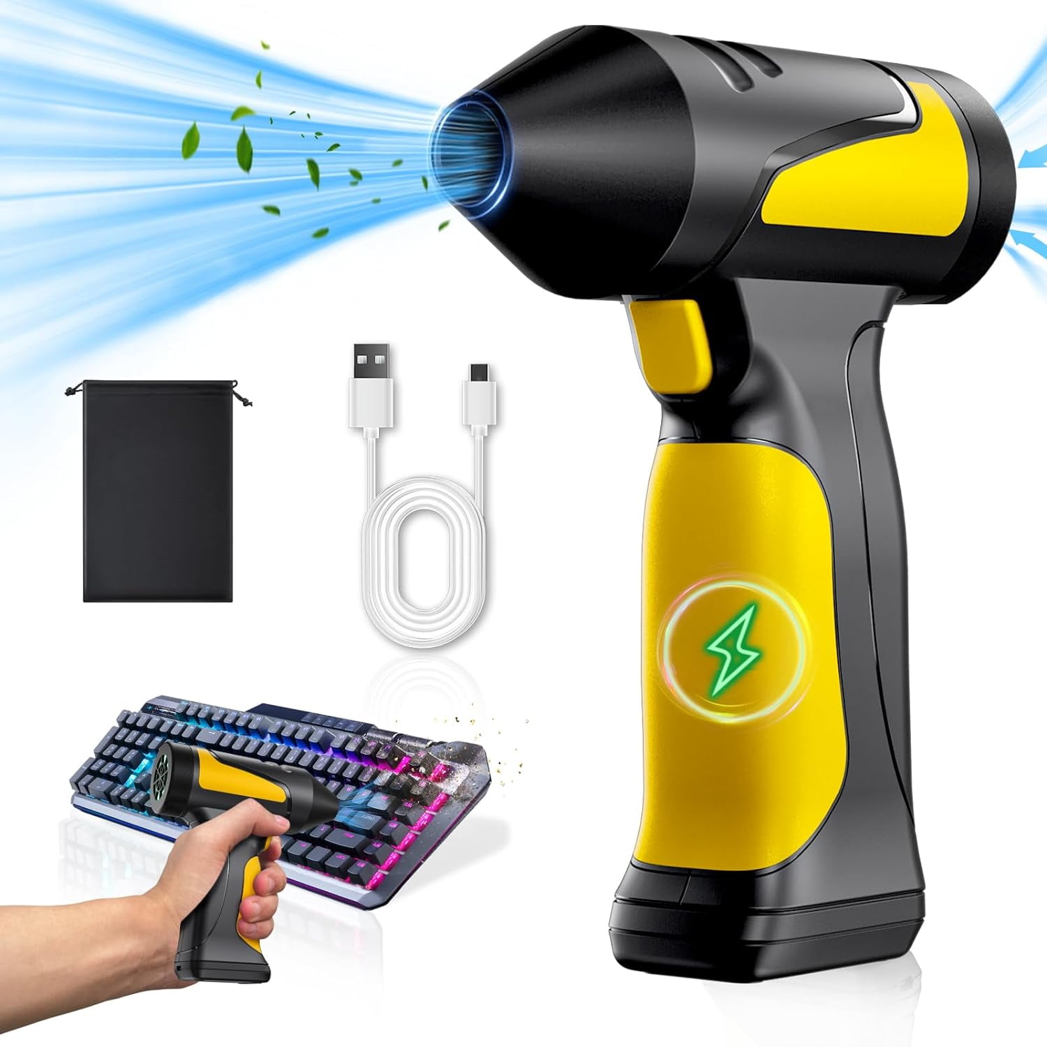 Compressed Air Duster-130000RPM Electric Air Duster Runtime Up to 80 ...