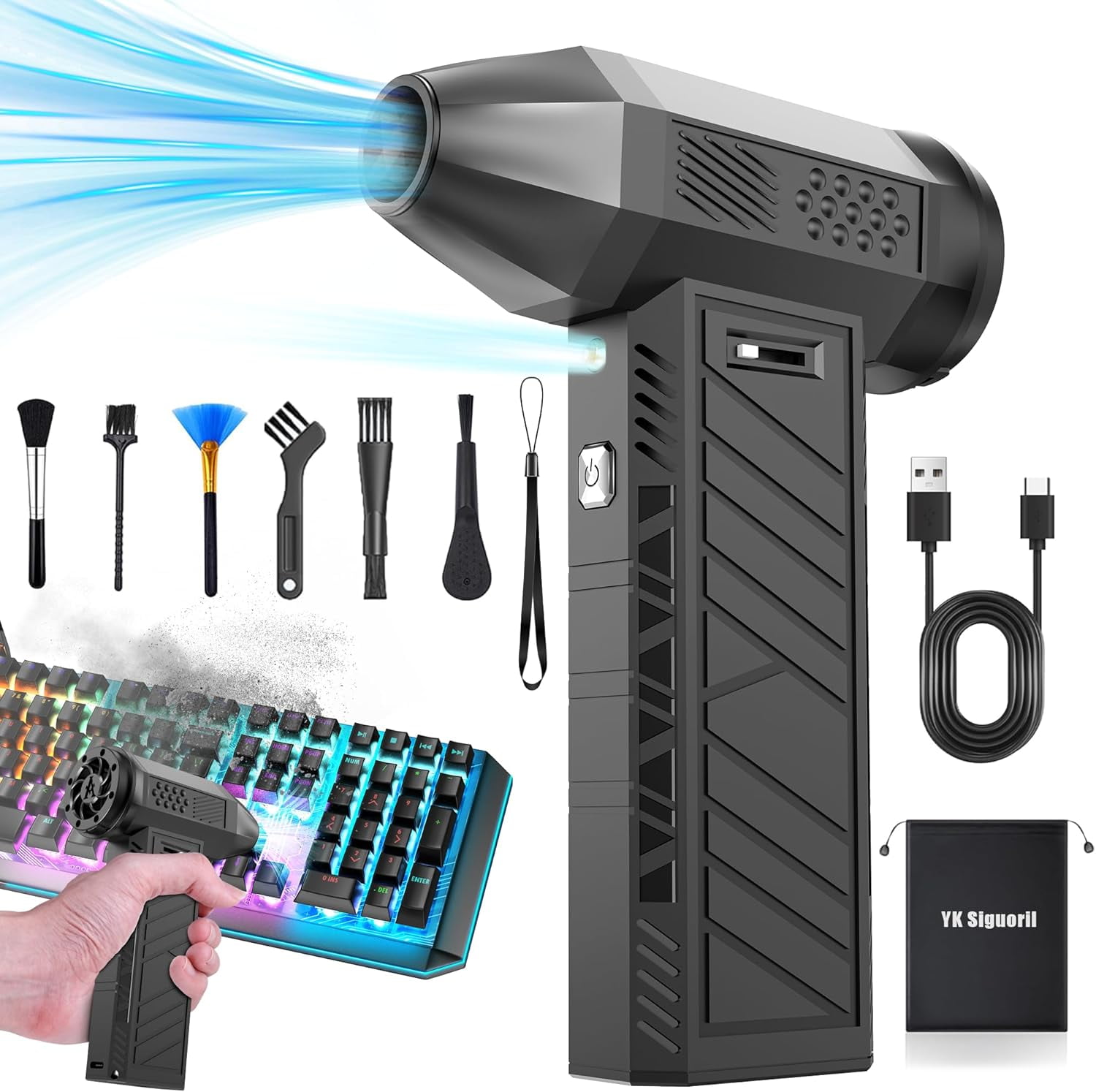 Compressed Air Duster, 180000RPM Electric Air Duster for Cleaning ...