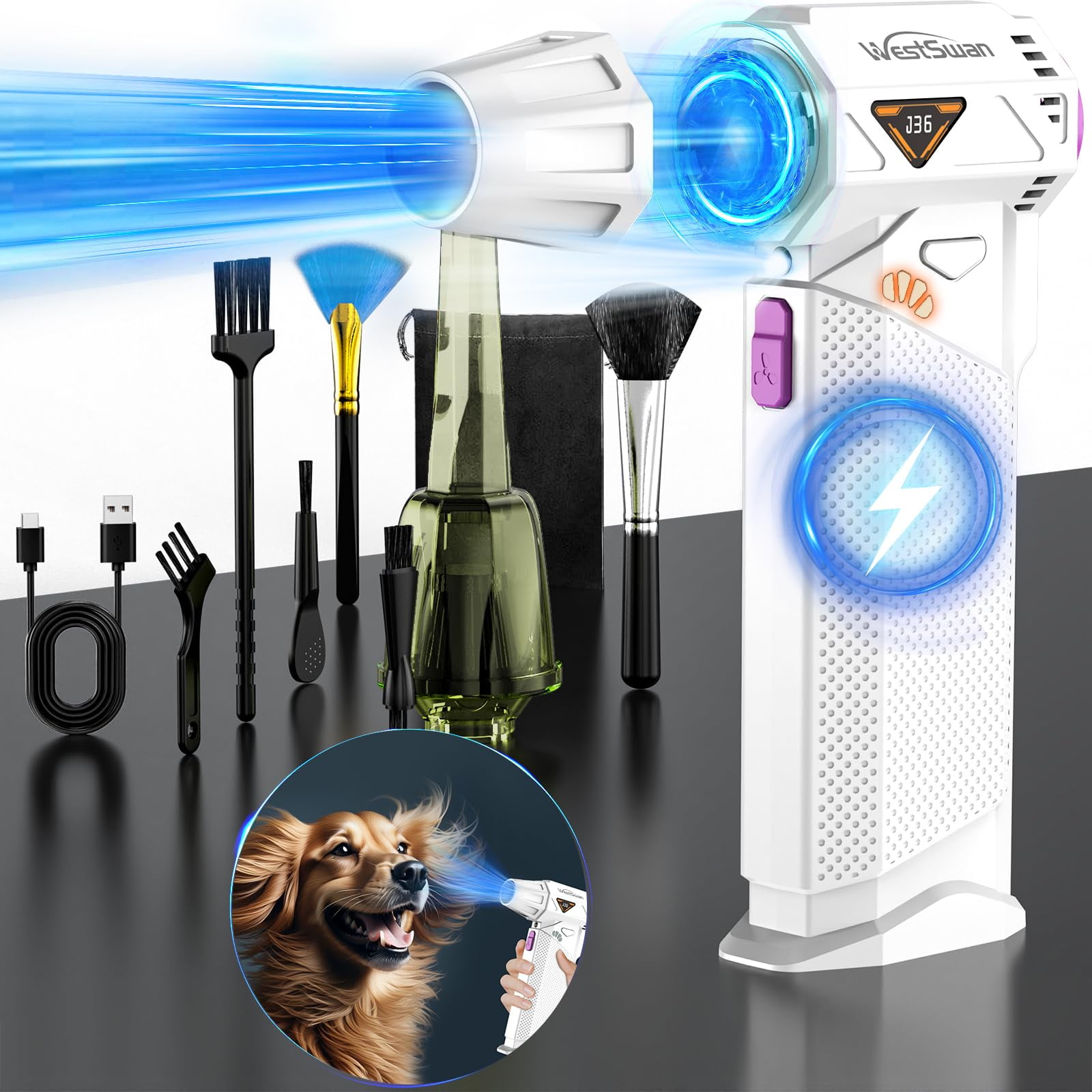 Compressed Air Duster, 210000RPM Mini Electric Air Duster Equipped with ...