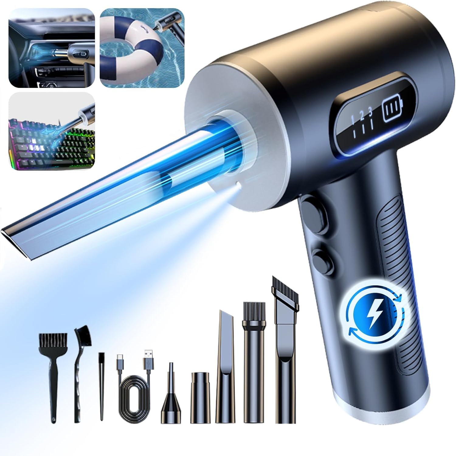 Compressed Air Duster, 3-Gear to 100000RPM Electric Air Duster Portable ...