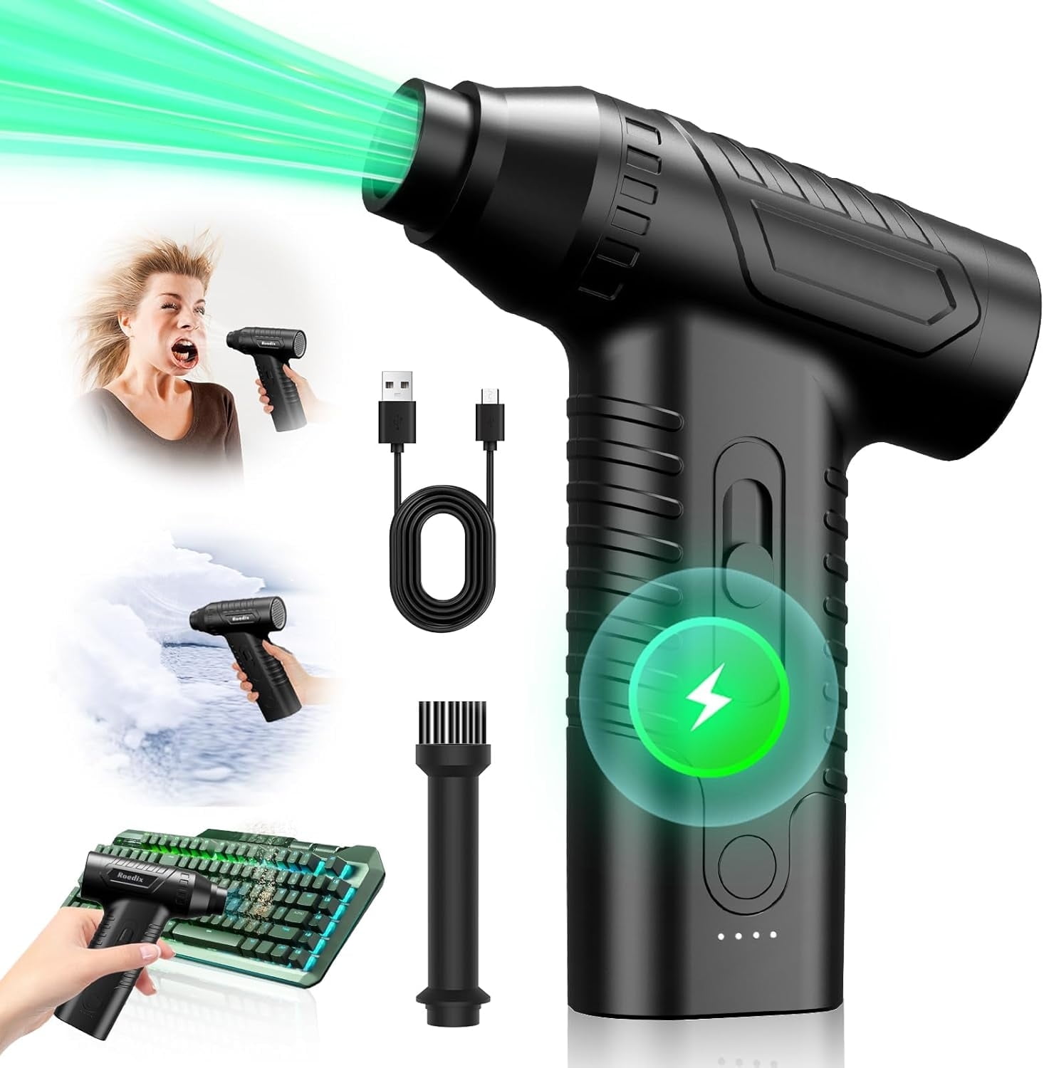 Compressed Air Duster, 300000RPM Electric Air Duster Cordless, Jet Dry ...