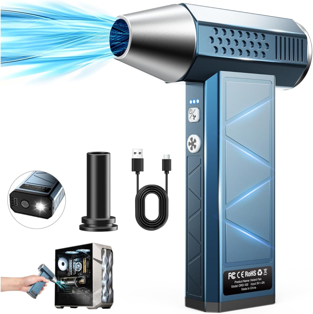 Compressed Air Duster, 380000RPM Powerful Electric Air Duster with LED ...