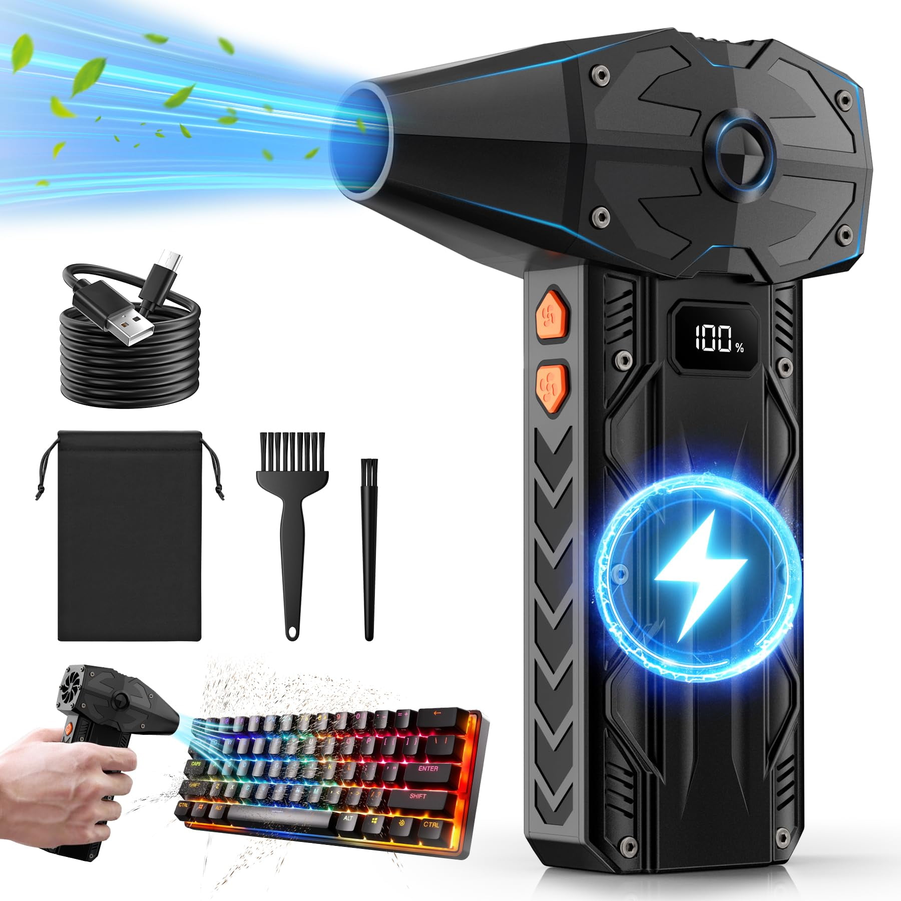 Compressed Air Duster-4 Gear Adjustable 200,000RPM Storm Electric Air ...