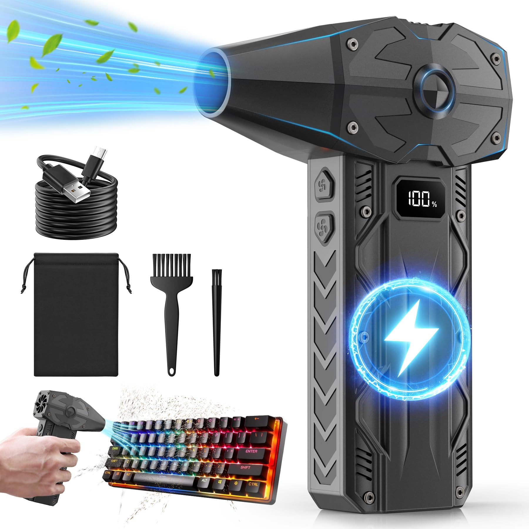 Compressed Air Duster-4 Gear Adjustable 200,000RPM Storm Electric Air ...