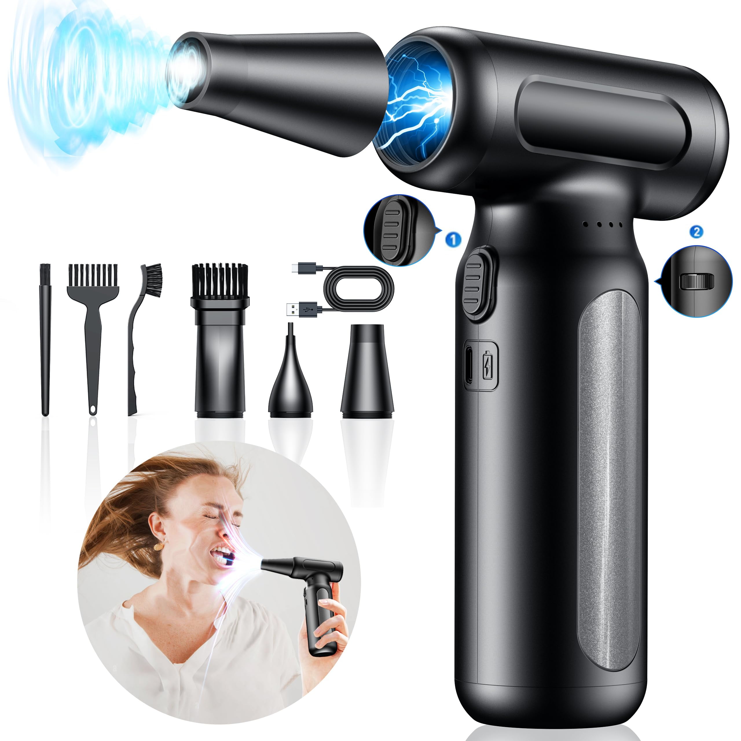 Compressed-Air-Duster-Mini-Blower- Turbo Fan- 300000RPM Electric Duster ...