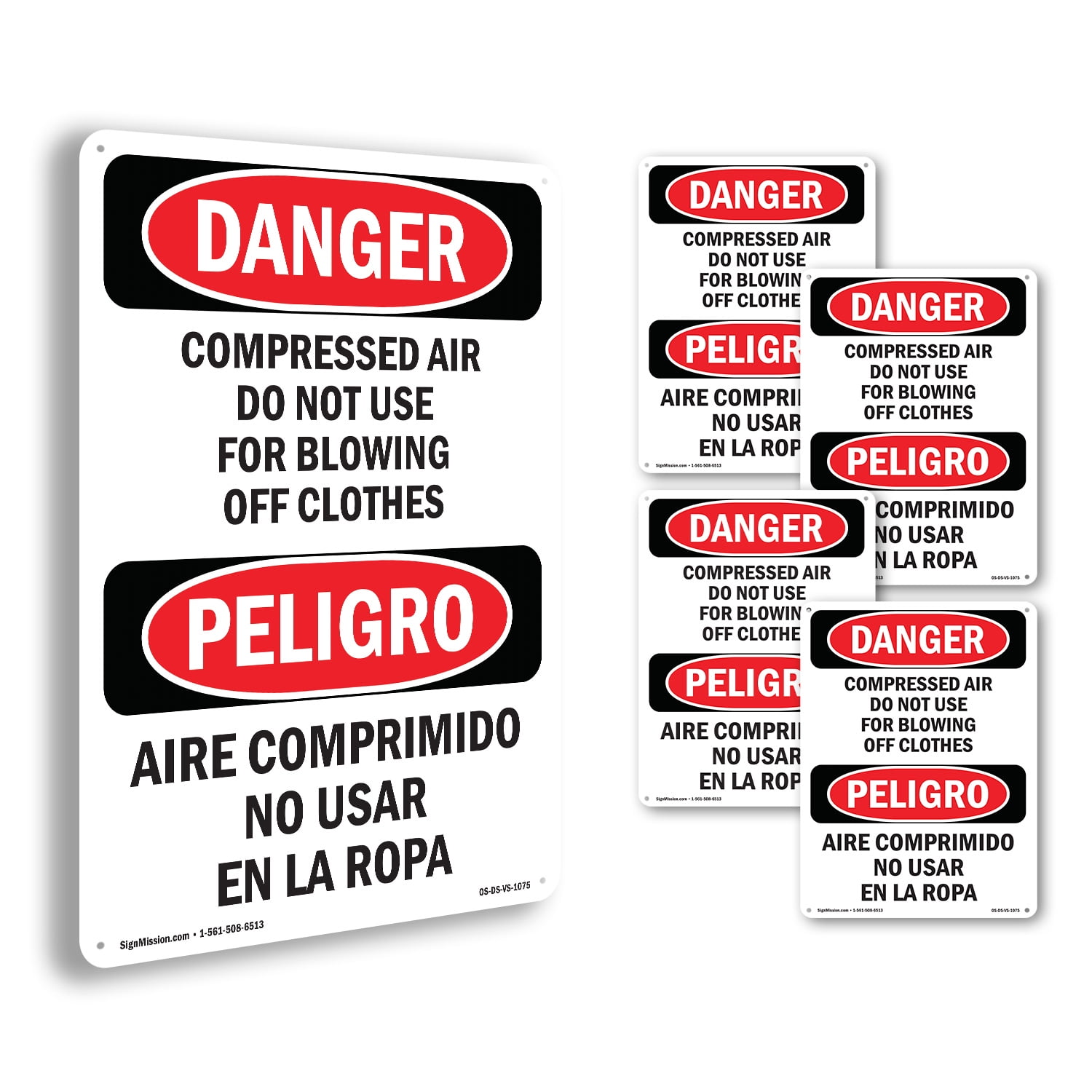Compressed Air Not For Clothes Bilingual OSHA Danger Aluminum Sign 18 ...