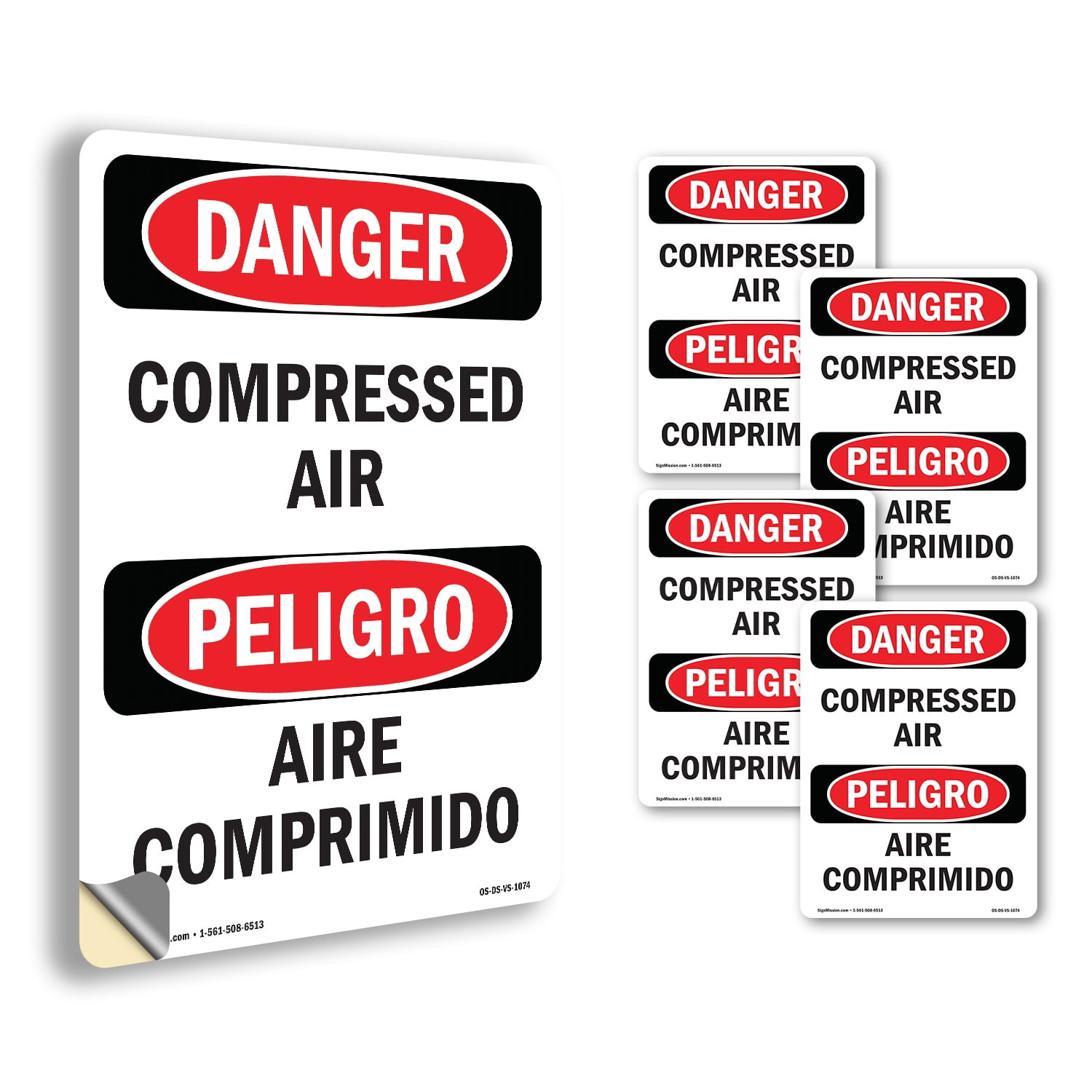 Compressed Air OSHA Danger Vinyl Decal Label 18 Inch x 12 Inch - 5 Pack ...