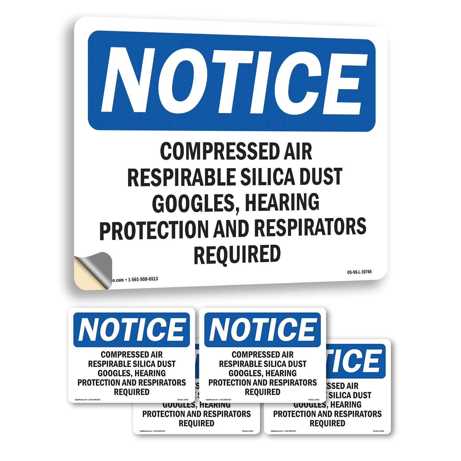 Compressed Air Respirable Silica Dust Goggles OSHA Notice Vinyl Decal ...