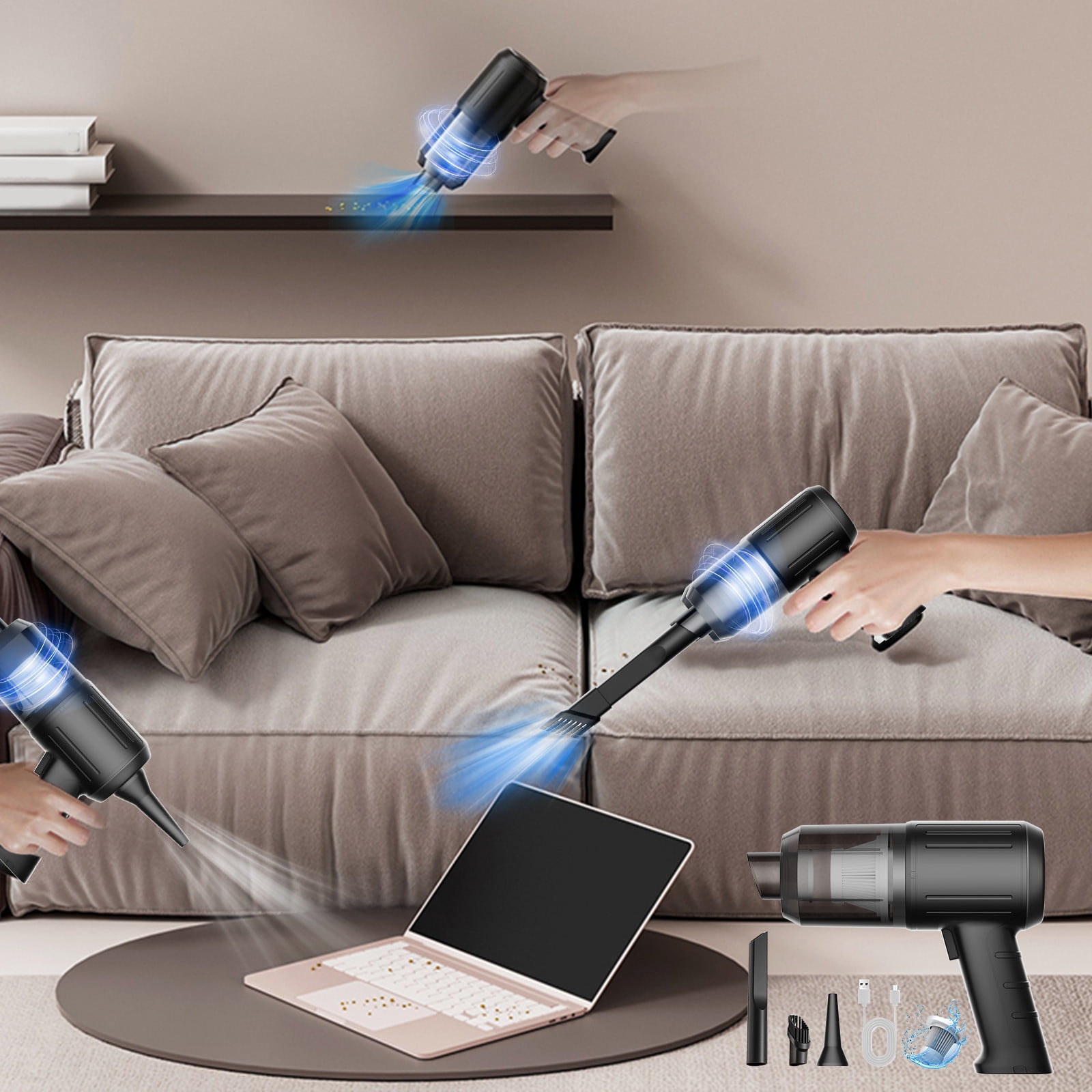 Compressed Air Vacuum,4 in 1 Air Duster Computer Mini Vacuum Cleaner ...