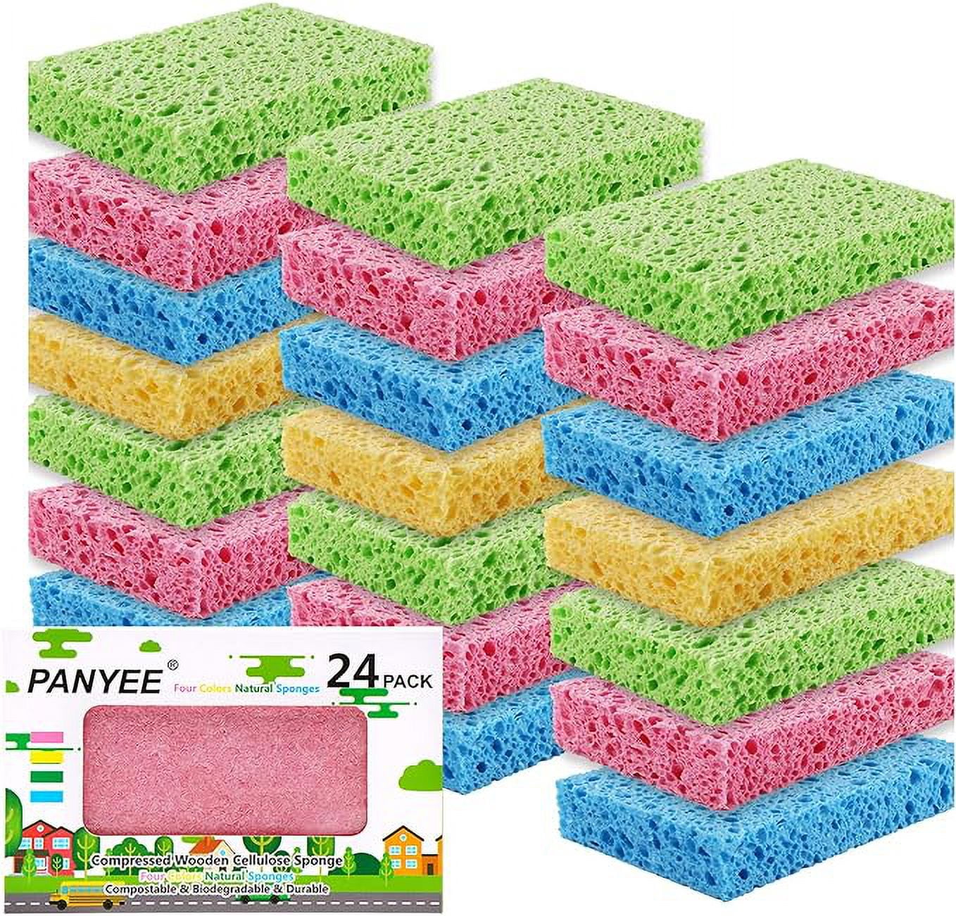 Compressed Cellulose Kitchen Sponges 24Pack,Non-Scratch Biodegradable ...