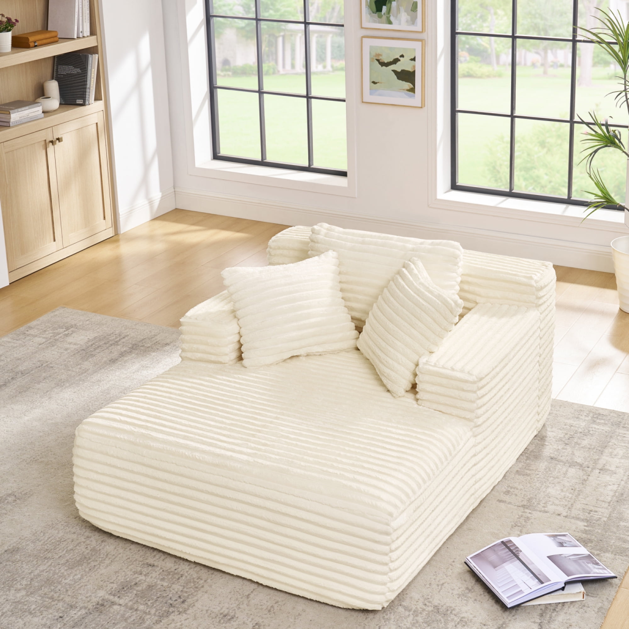 Compressed Chaise Lounge Sofa Bed - Fluffy Corduroy Upholstered, Deep ...