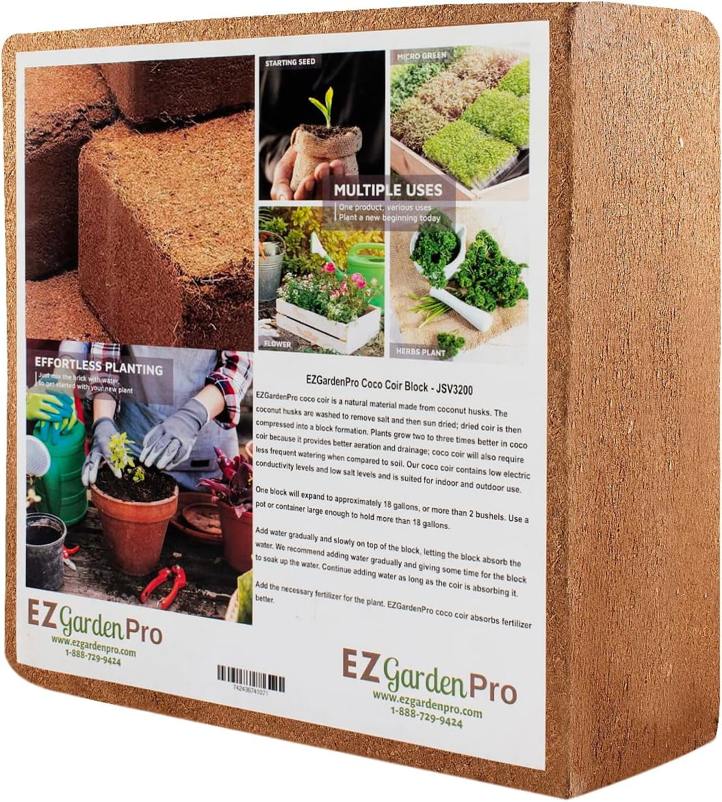 Compressed Coco Coir Brick with Low EC & pH Balance, 24 Bricks Expands ...
