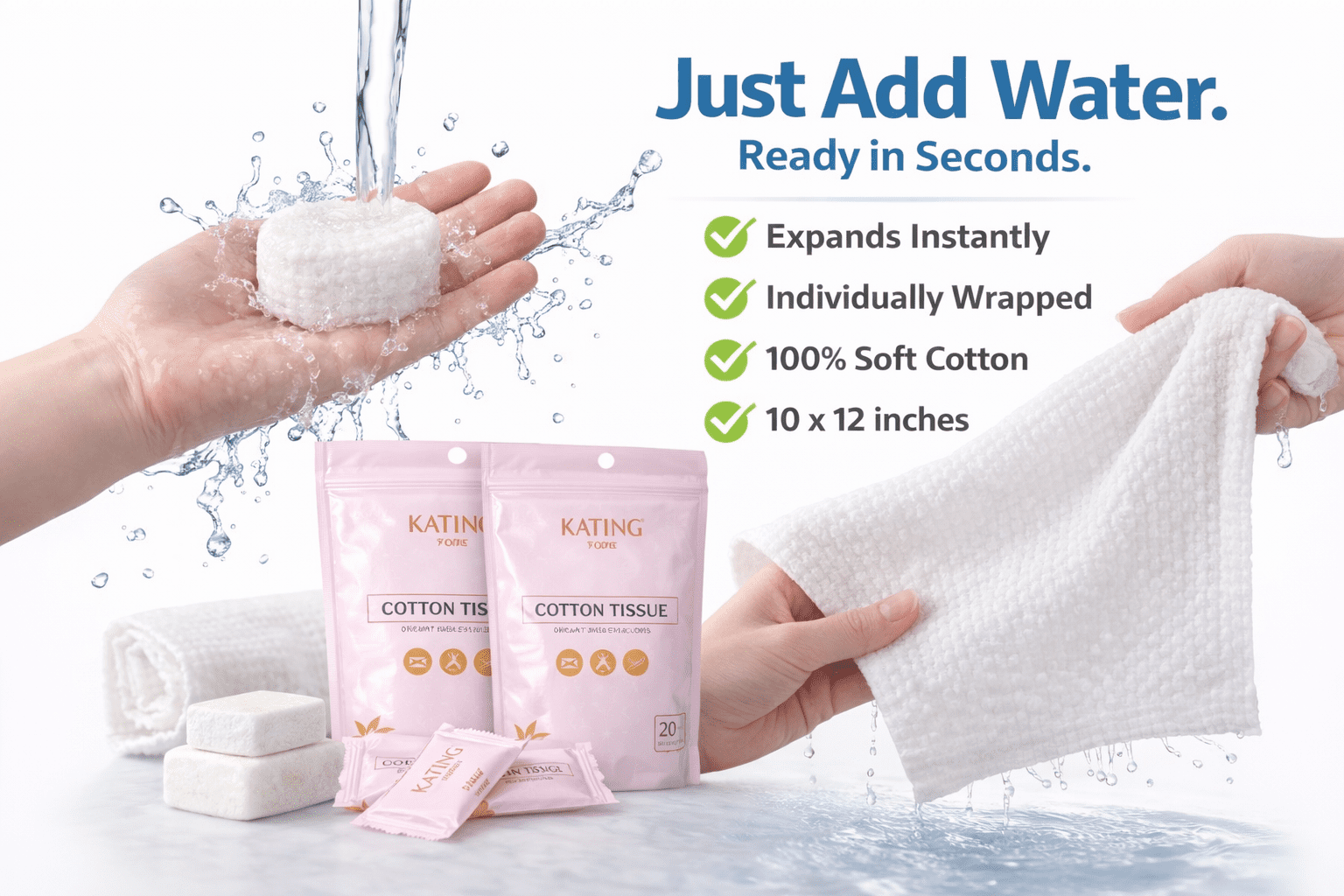 KATING Compressed Cotton Washcloths 40 Count Disposable Travel Towels ...