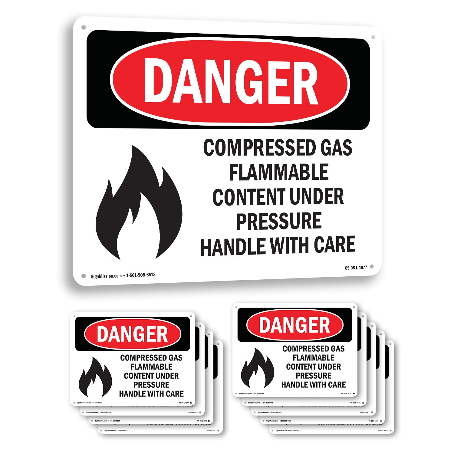 Compressed Gas Flammable Content OSHA Danger Rigid Plastic Sign 14 Inch ...