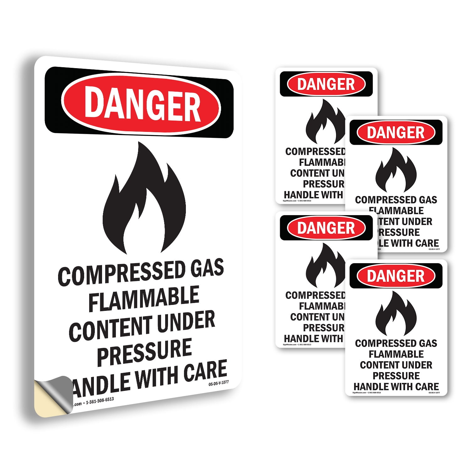 Compressed Gas Flammable OSHA Danger Vinyl Decal Label 14 Inch x 10 ...