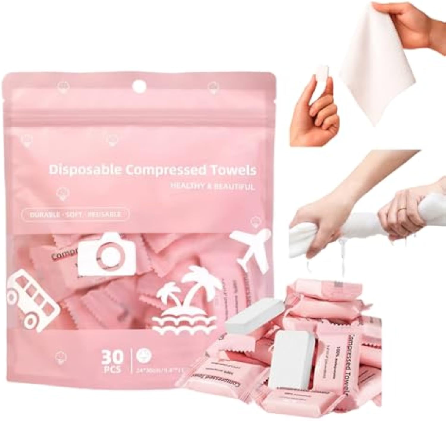 Compressed Towel Tablets, Magic Towels Expands in Water, Pure Cotton ...